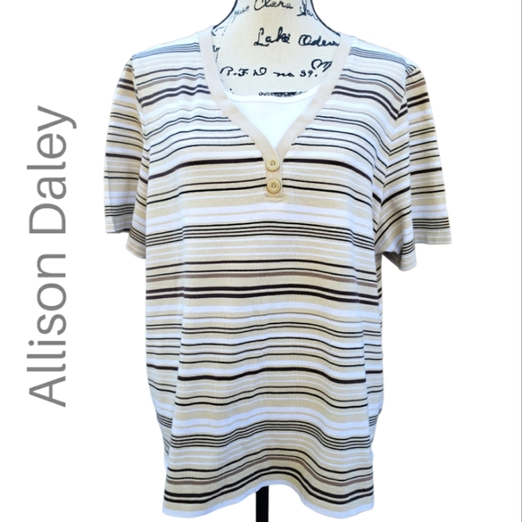Allison Daley | Tops | Allison Daley Cream Brown Top | Poshmark